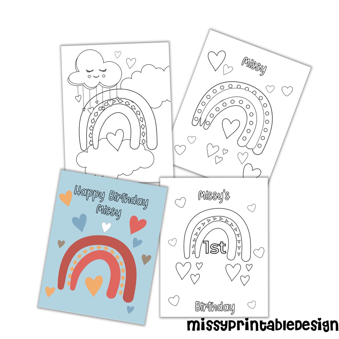 Personalized Boho Rainbow Party Coloring Pages Custom Boho | Etsy