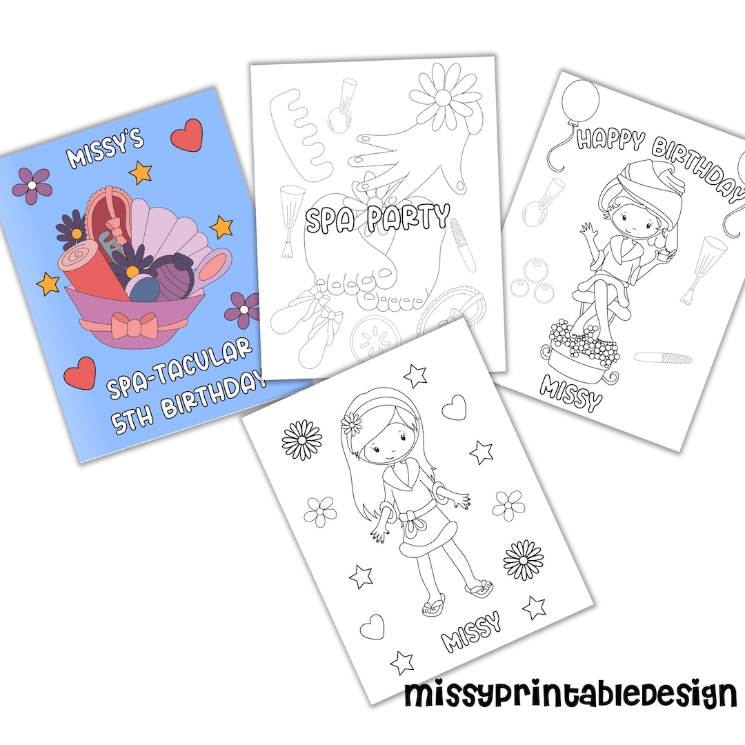 Personalized Spa Party Coloring Pages, Custom Birthday (digital ...