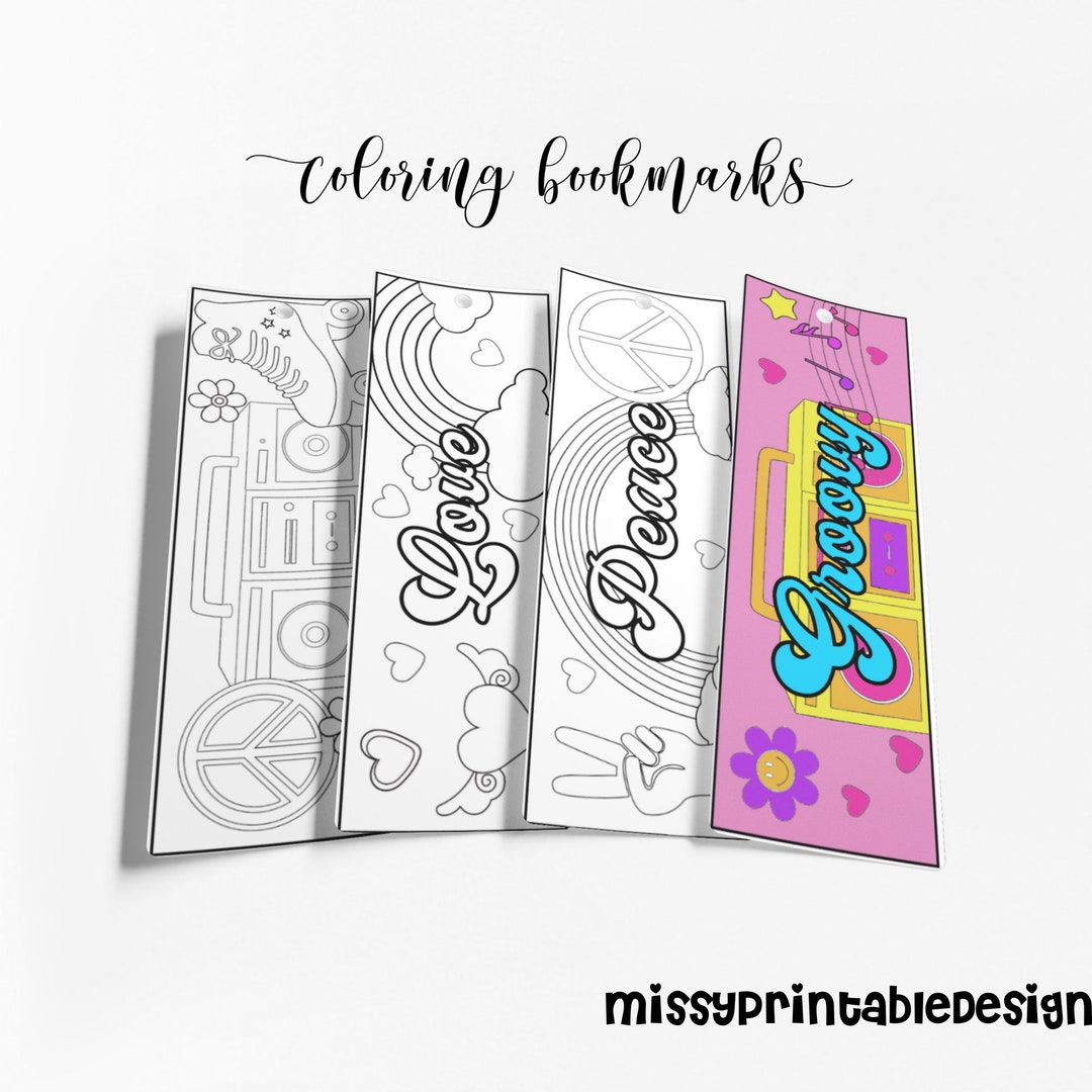 Groovy Coloring Bookmarks (set of 4), Printable Groovy Coloring, Party ...