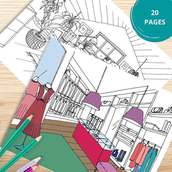 20 Interior Design Coloring Pages Printable Adult Coloring | Etsy