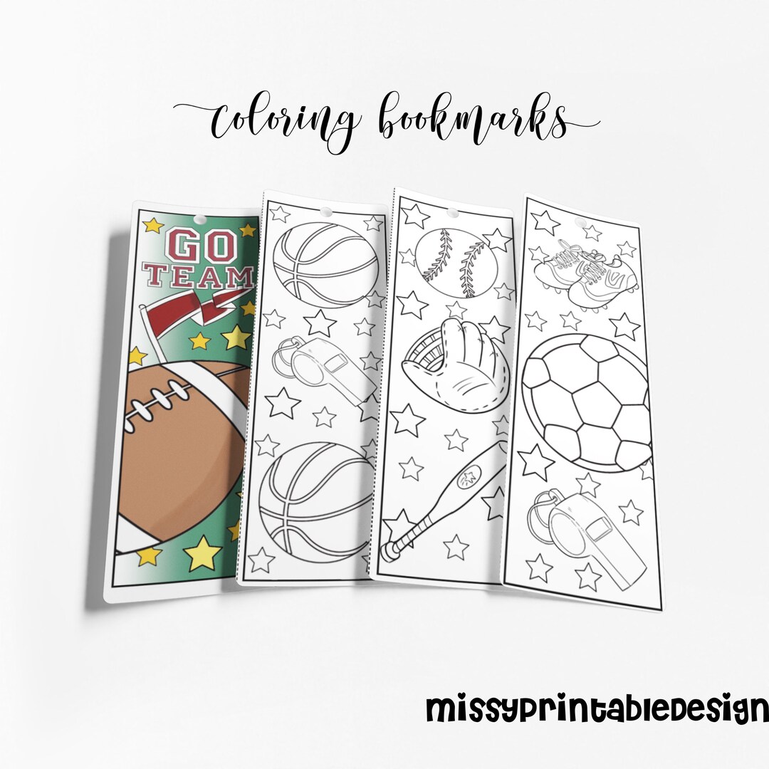 Sports Coloring Bookmarks (set of 4), Printable Sports Coloring, Party ...