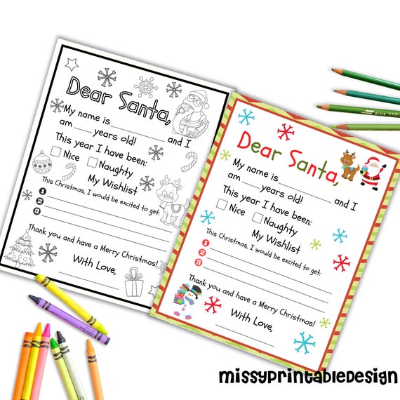 Letter to Santa Coloring Page, Printable Dear Santa Letter, Christmas ...