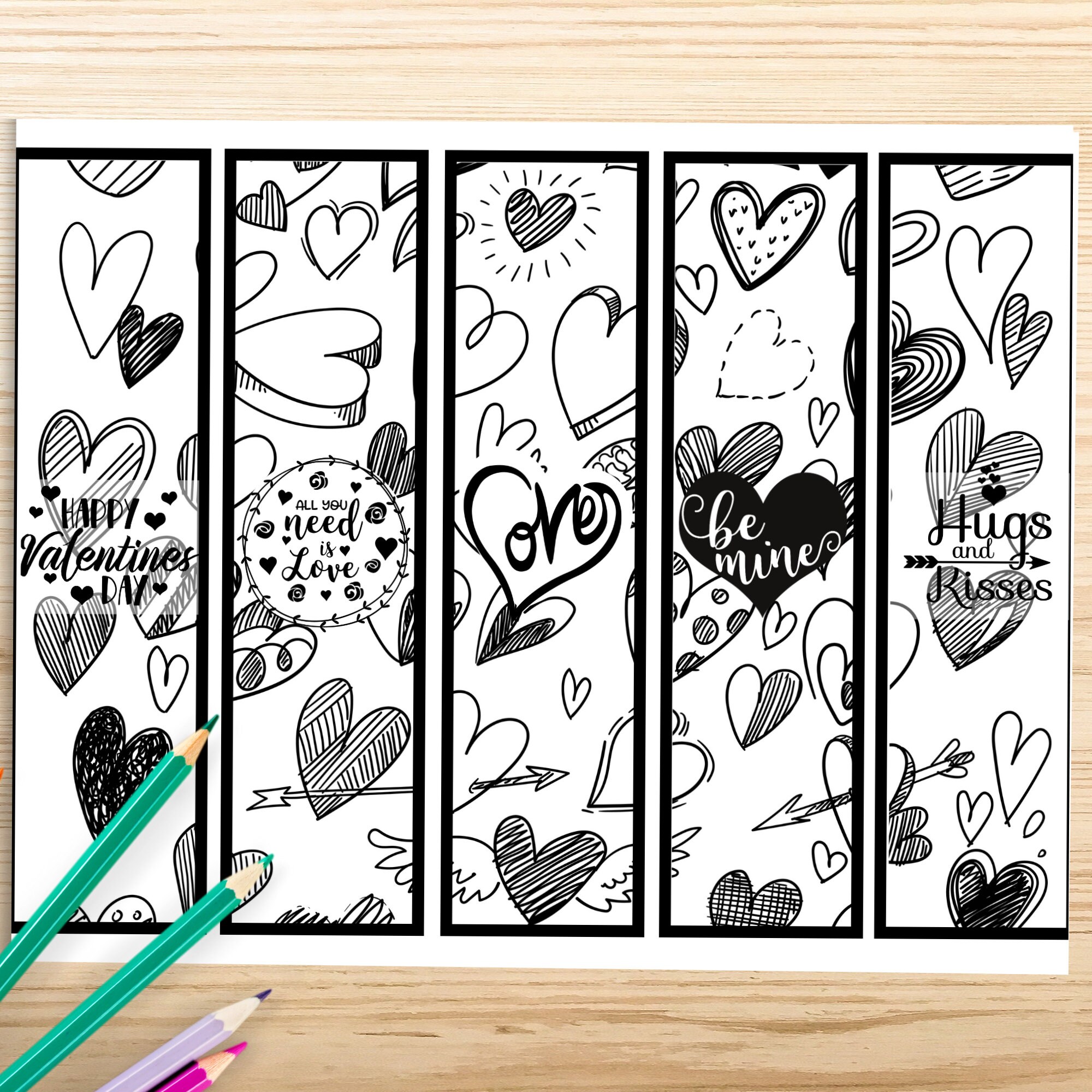 50 Printable Valentine's Coloring Bookmarks | Etsy
