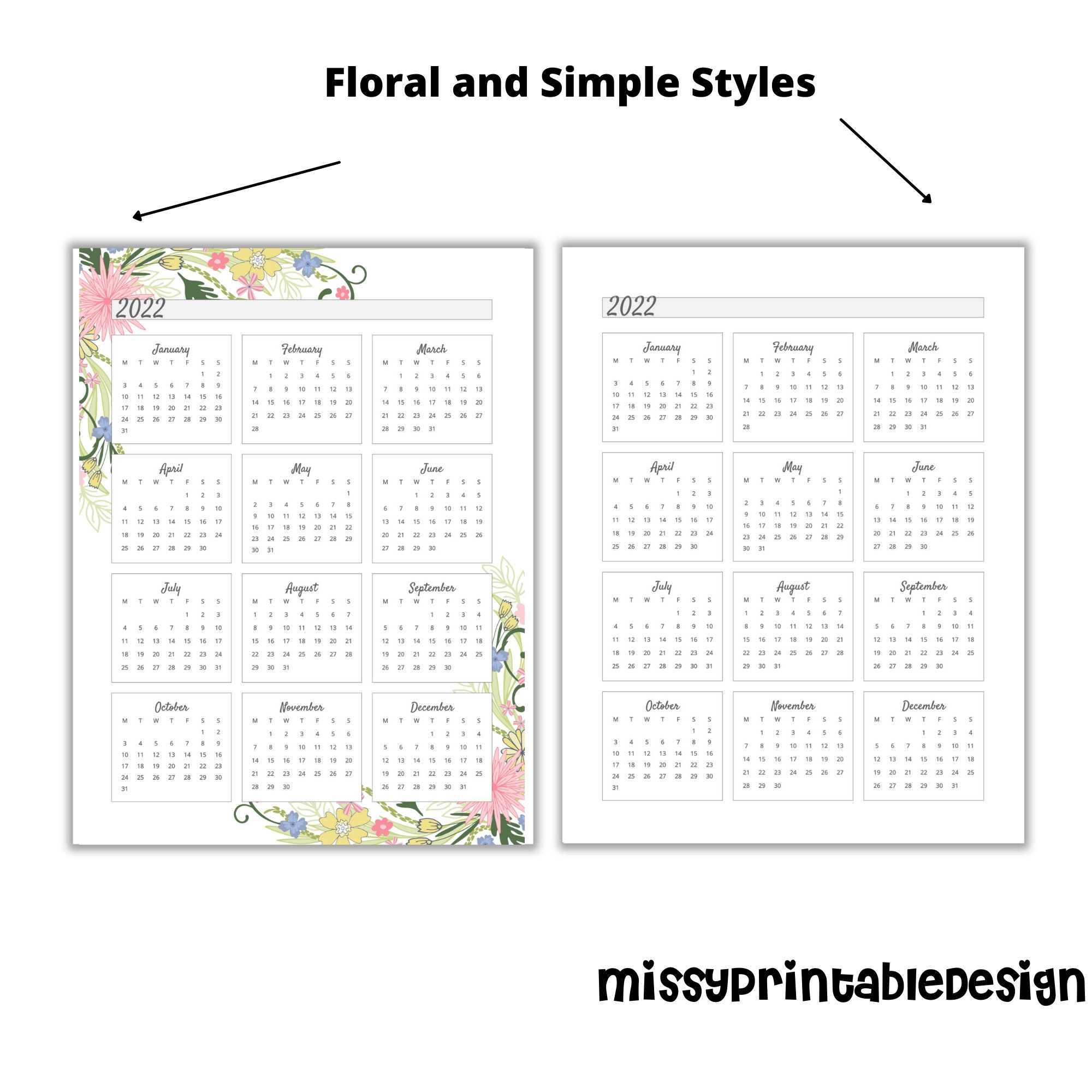 2021 2025 Yearly Calendar 2022 Yearly Calendar Year at a | Etsy