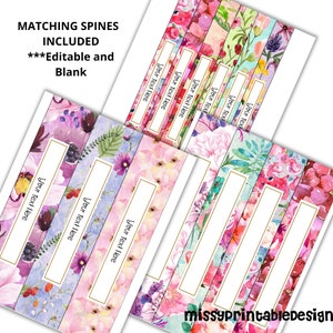 Editable Watercolor Floral Binder Covers & Spines, Printable Binder ...