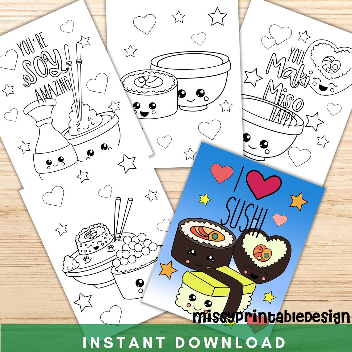 Kawaii Sushi Coloring Pages for Kids Printable Sushi Coloring - Etsy ...