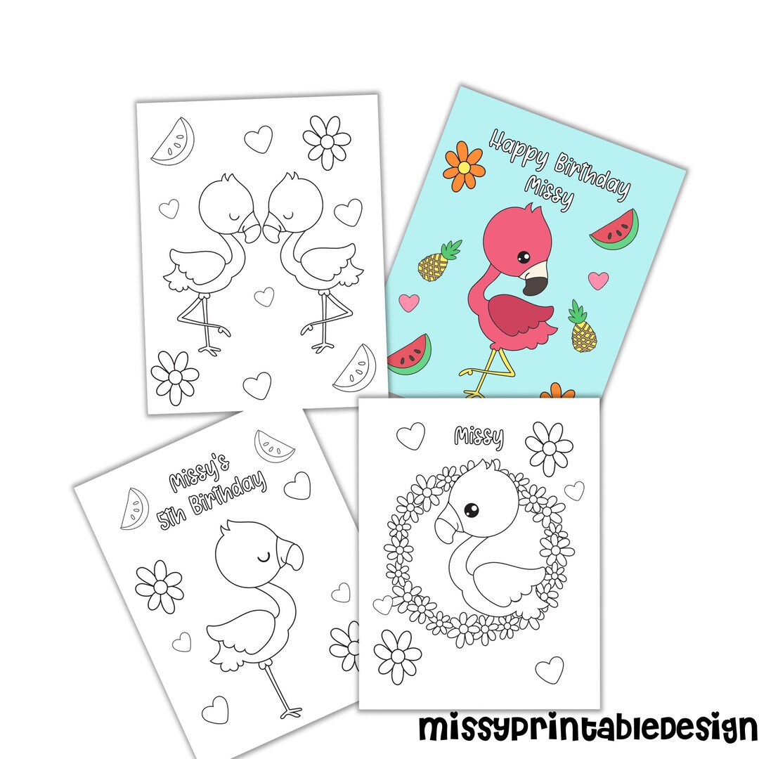 Personalized Flamingo Party Coloring Pages, Custom Flamingo Birthday ...