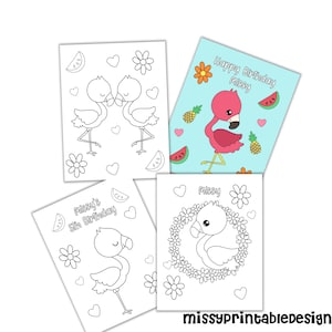 Personalized Flamingo Party Coloring Pages, Custom Flamingo Birthday ...