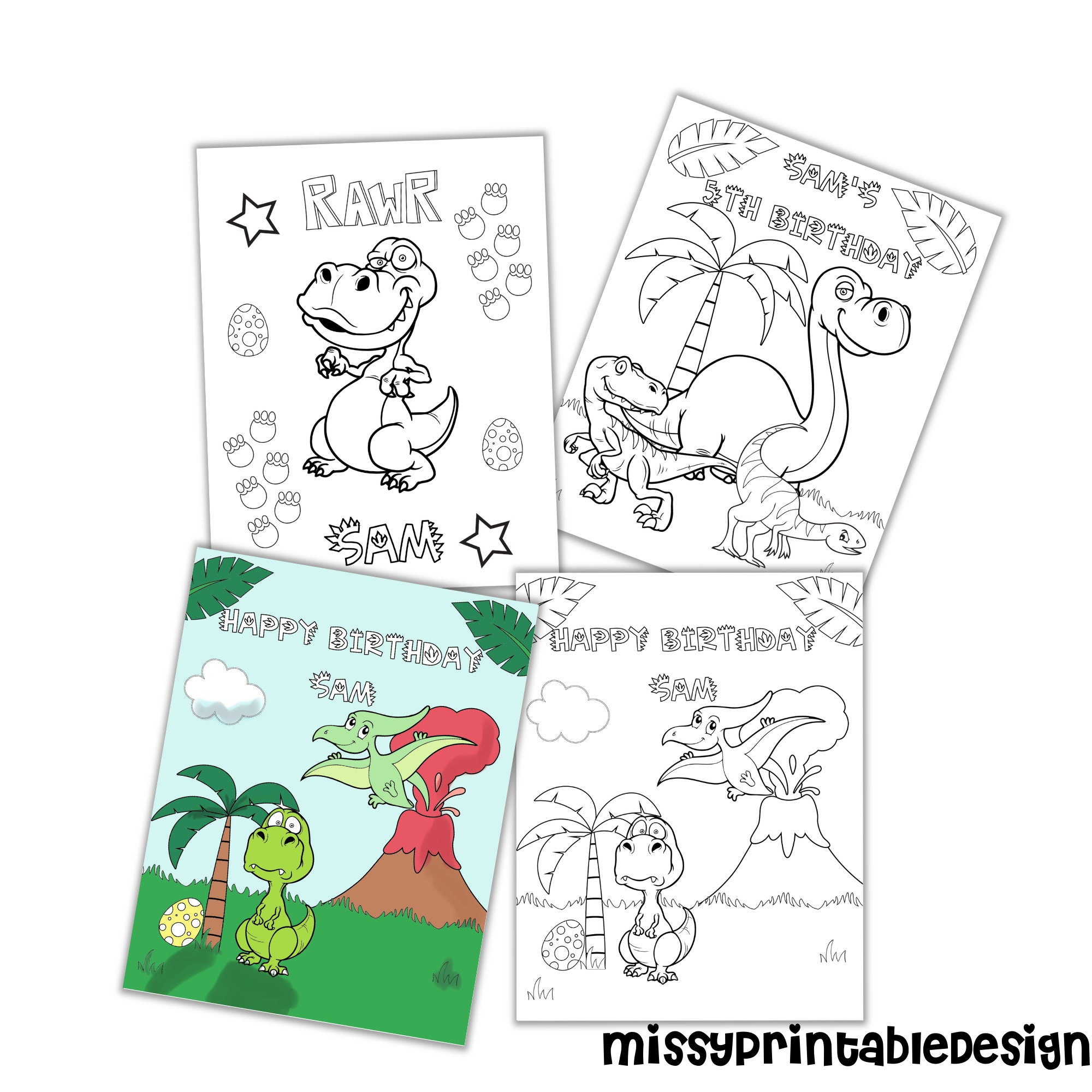 Personalized Dinosaur Party Coloring Pages Custom Dinosaur - Etsy