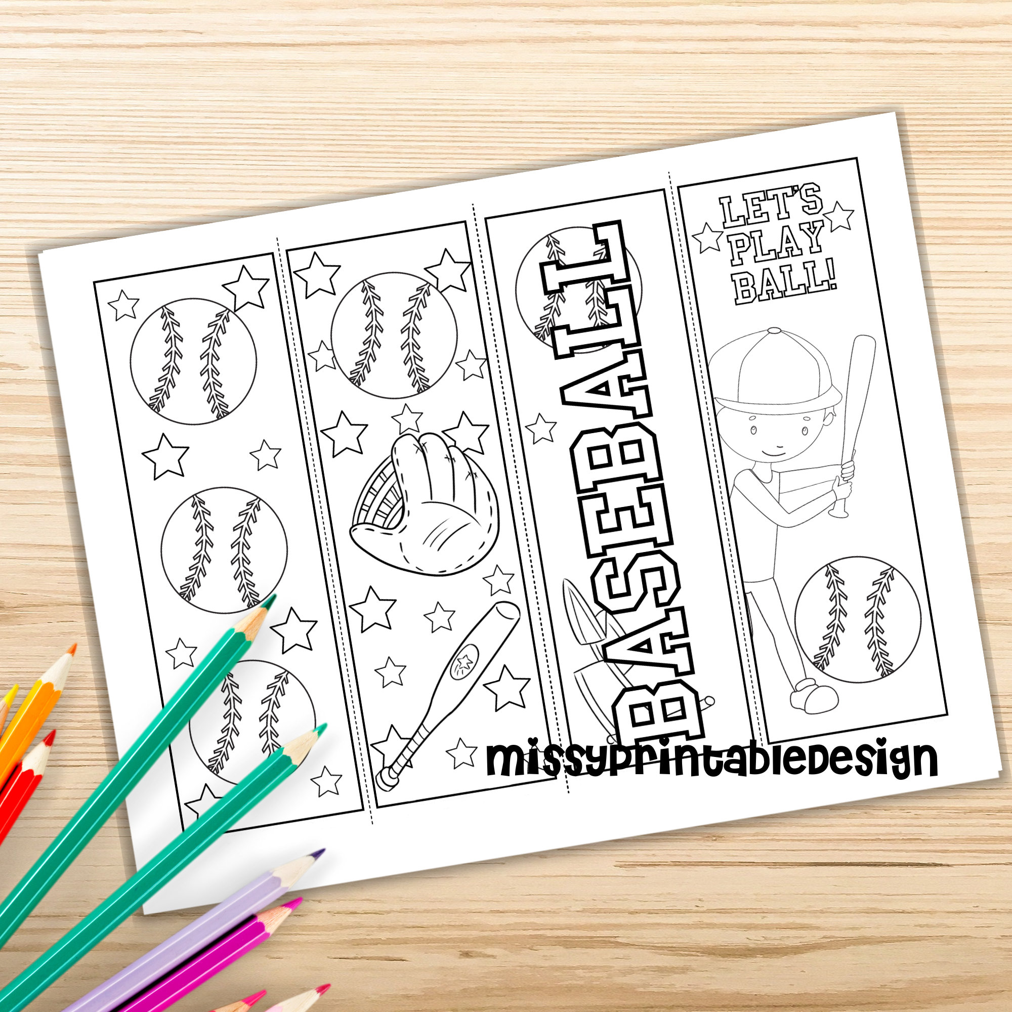 Printable Baseball Coloring Bookmarks: Party Activity (digital Download ...