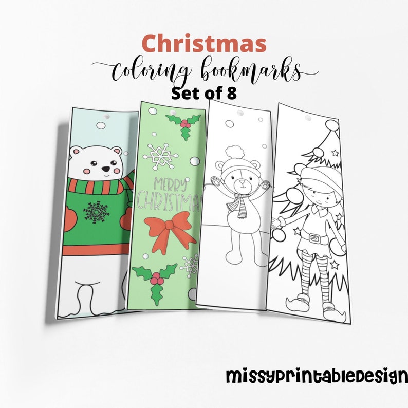 Christmas Coloring Bookmarks set of 8 Printable Christmas - Etsy