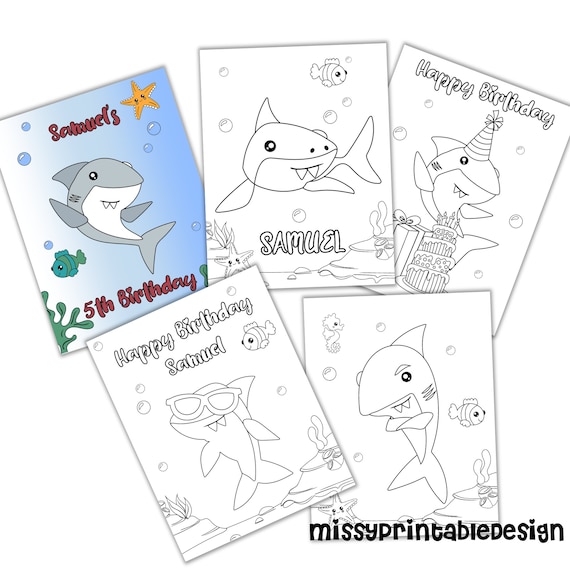 Personalized Shark Party Coloring Pages, Custom Shark Birthday Party ...