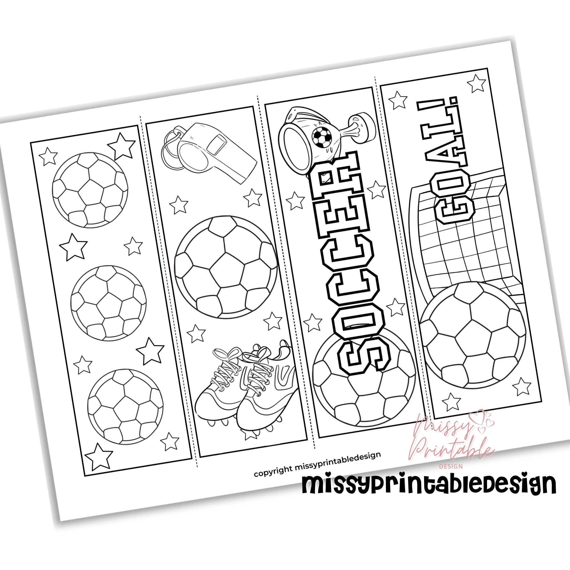Printable Soccer Coloring Bookmarks: Kids Party Activity (digital ...