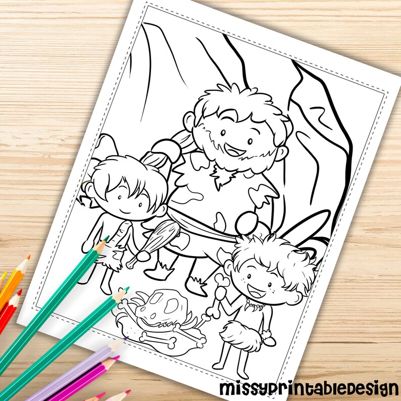 Caveman Coloring Pages Printable Caveman Coloring Book - Etsy