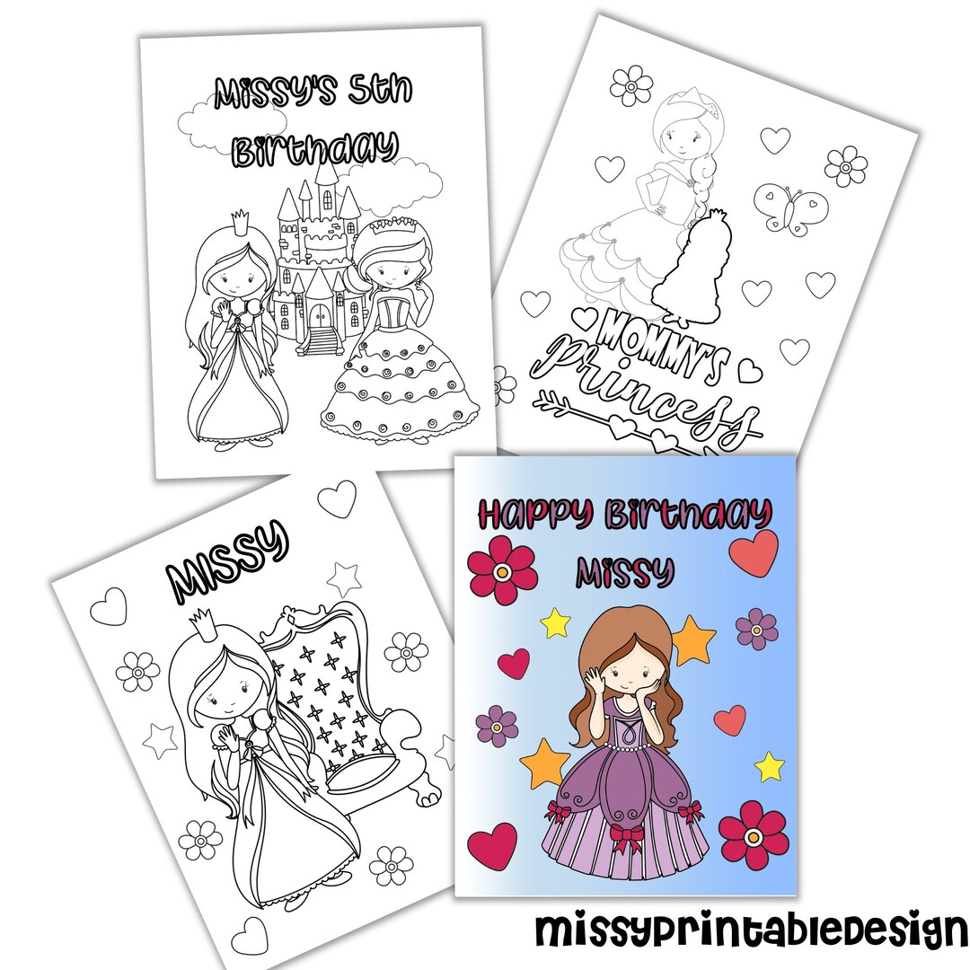 Personalized Princess Party Coloring Pages, Custom Princess Birthday ...