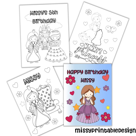 Personalized Princess Party Coloring Pages, Custom Princess Birthday ...