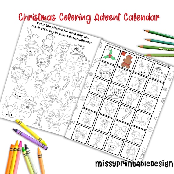 Coloring Christmas Advent Calendar, Printable Christmas Coloring ...