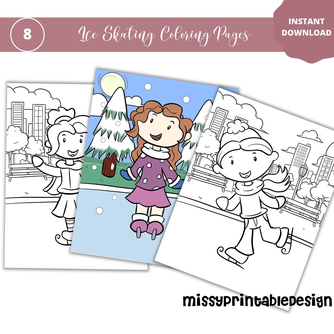Winter Ice Skating Coloring Pages for Kids, Printable Ice Skating ...