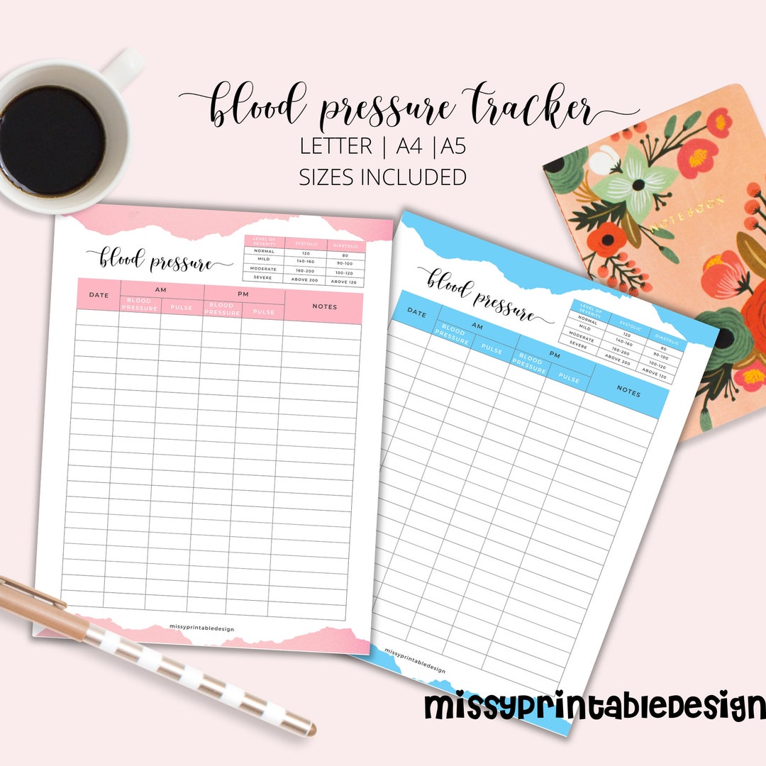 Printable Blood Pressure Tracker, A4 A5 Letter Sizes (instant Download ...