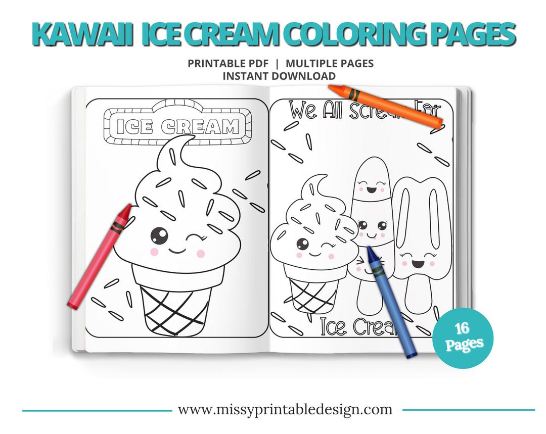 Kawaii Ice Cream Coloring Pages for Kids, Printable Kawaii Coloring ...