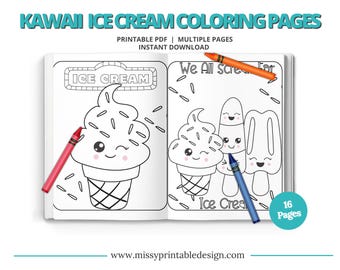 30 Kawaii Ice Cream Coloring Pages for Kids, Printable Kawaii Coloring ...