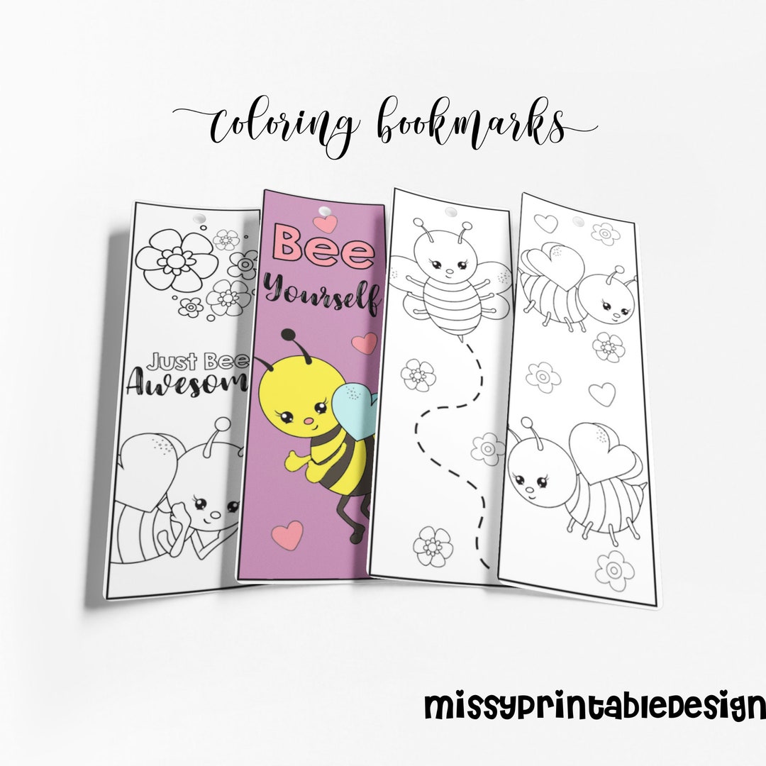 Bee Coloring Bookmarks (set of 4), Printable Bee Coloring Page, School ...