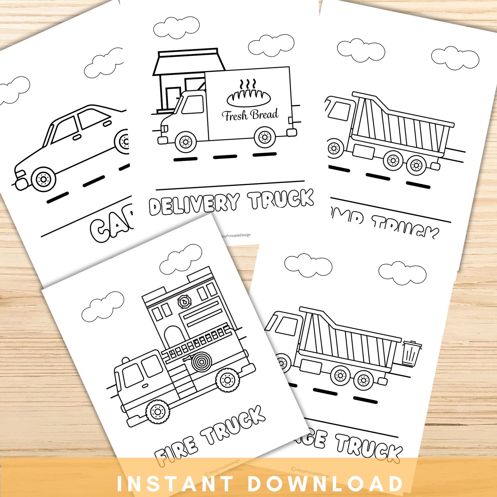 Transportation Coloring Pages Kids Coloring Vehicle Coloring - Etsy