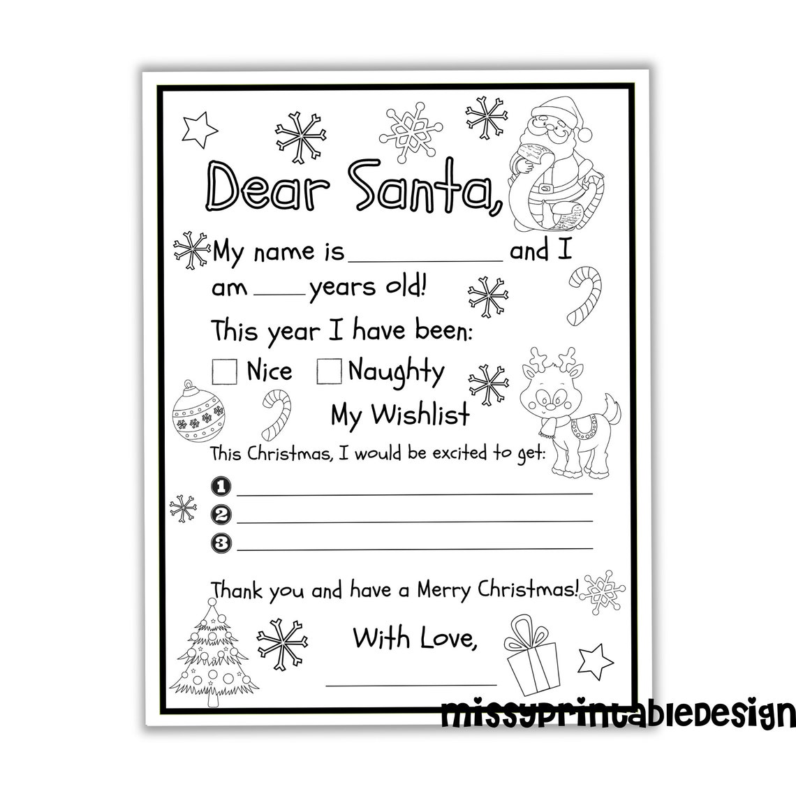 Letter to Santa Coloring Page, Printable Dear Santa Letter, Christmas ...