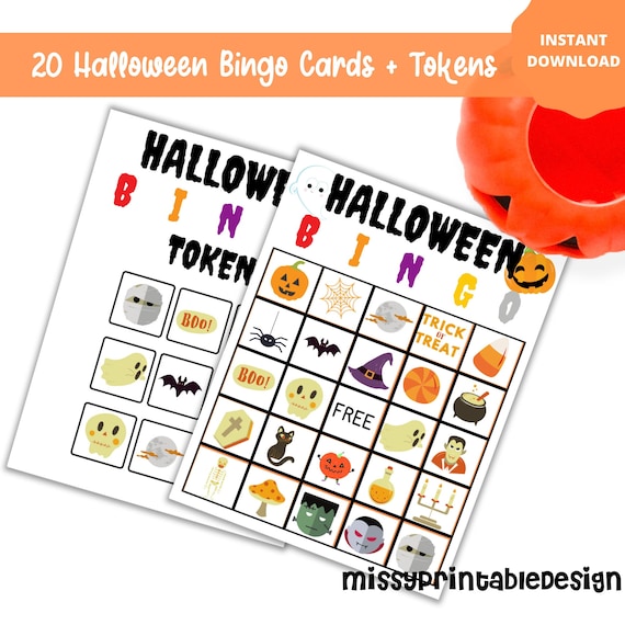 Halloween Bingo Cards, Printable Halloween Bingo Game, Holiday Game ...