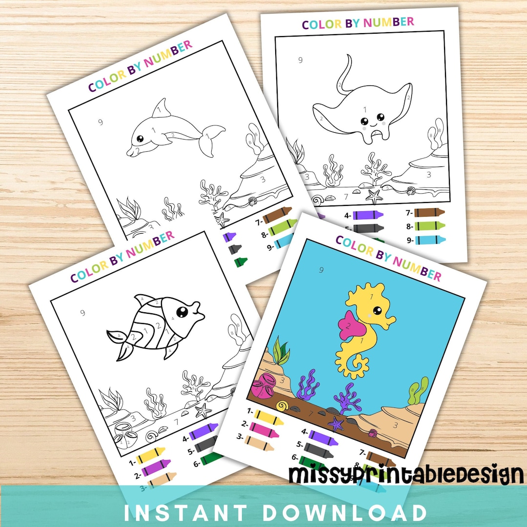 Color by Number Sea Animals for Kids, Animal Coloring Sheets, Printable ...