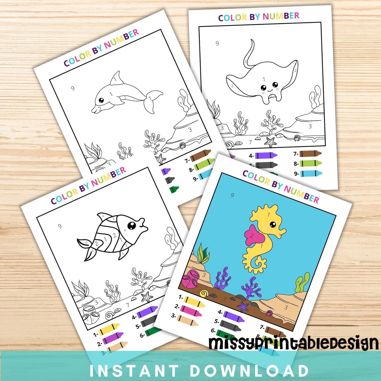 Color By Number Sea Animals For Kids Animal Coloring Sheets Etsy color-by-number-sea-animals-for-kids-animal-coloring-sheets-etsy