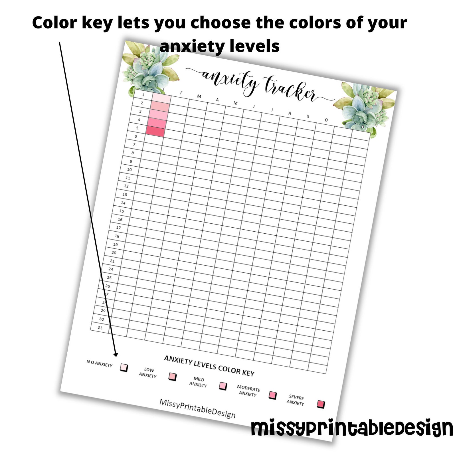 Anxiety Tracker Printable Monthly Anxiety Chart Anxiety | Etsy
