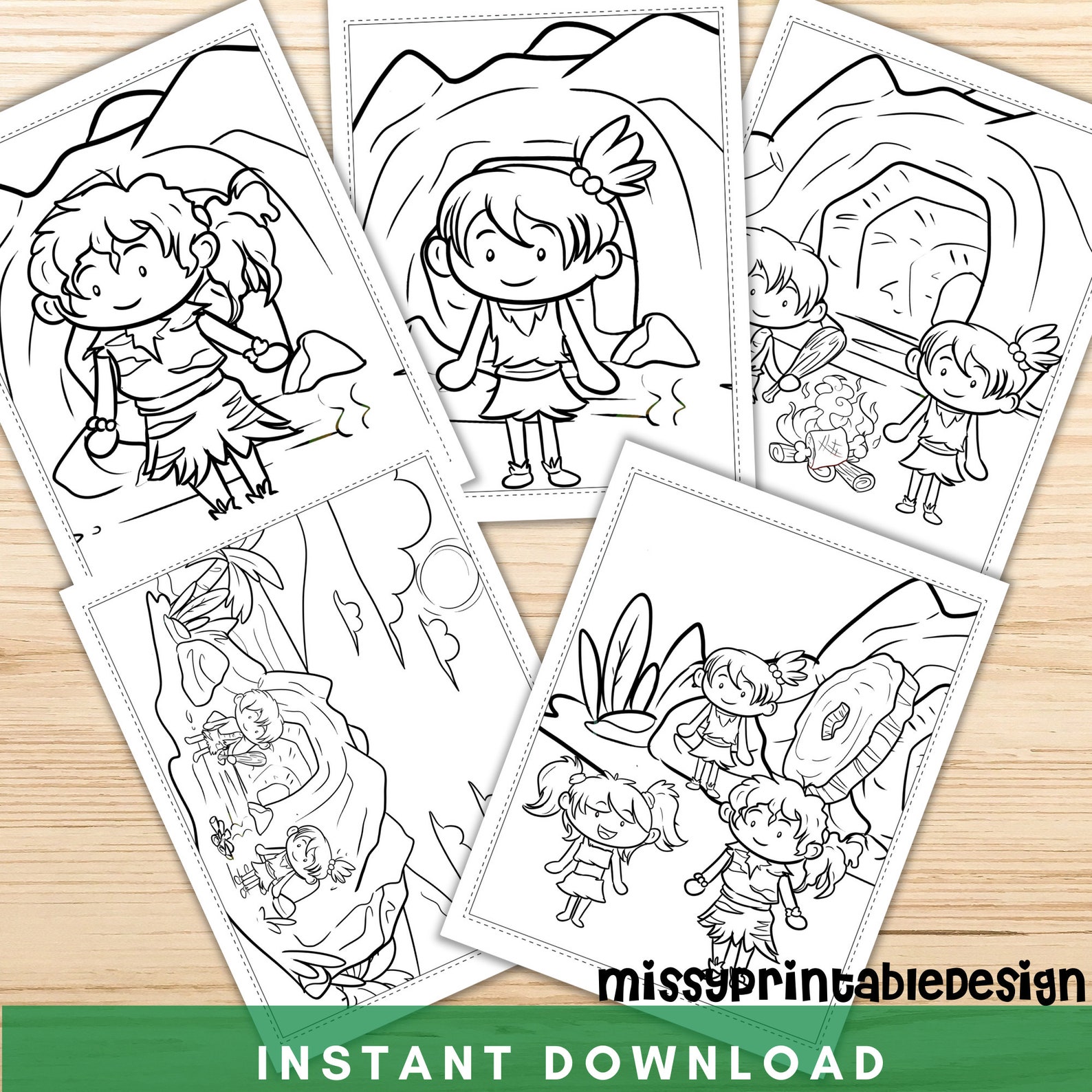 Caveman Coloring Pages, Printable Caveman Coloring Book, Caveman ...