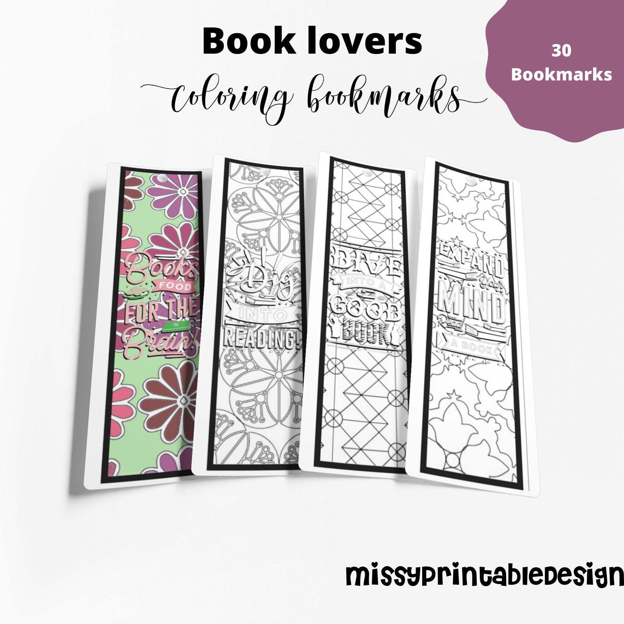 30 Printable Book Lovers Pattern Coloring Bookmarks Pattern - Etsy