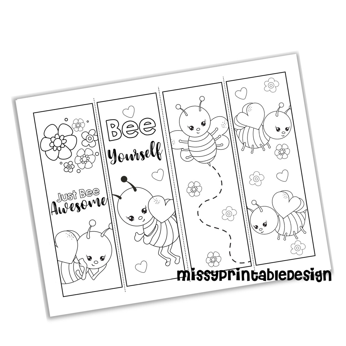 Bee Coloring Bookmarks set of 4 Printable Bee Coloring | Etsy