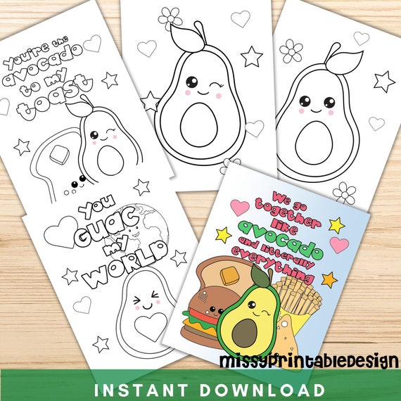 Kawaii Avocado Coloring Pages for Kids, Printable Avocado Coloring ...