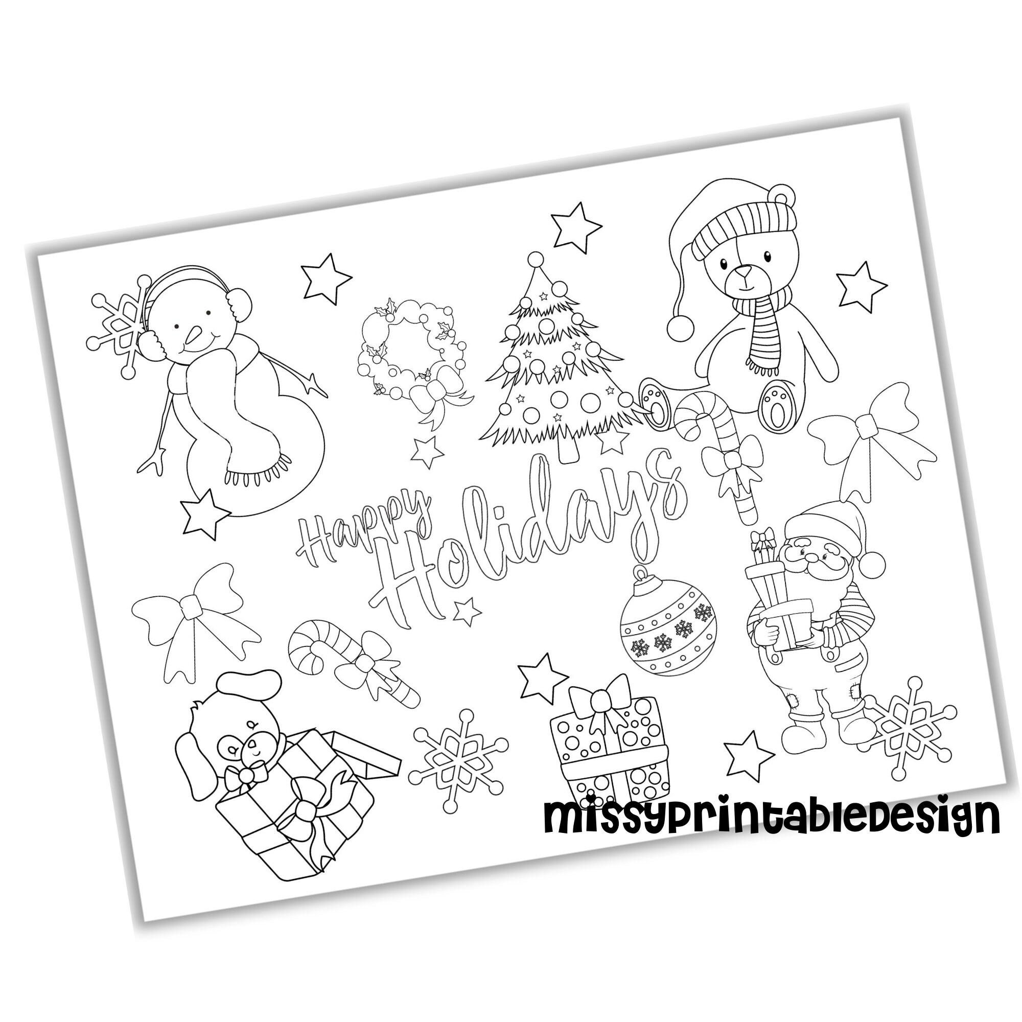 Christmas Doodle Coloring Pages, Holiday Activity (digital Download) - Etsy