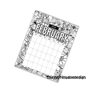 2022 Printable Floral Coloring Calendar, Printable 2022 Calendar ...