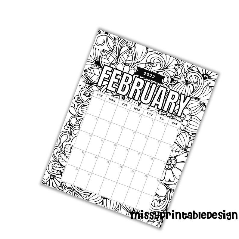 2022 Printable Floral Coloring Calendar Printable 2022 - Etsy