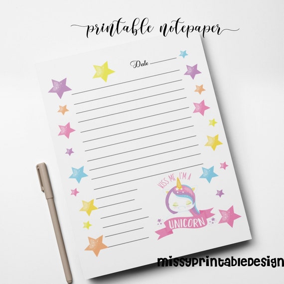 Printable Unicorn Notepad/Journal Pages, Stationery Gift, Unicorn ...