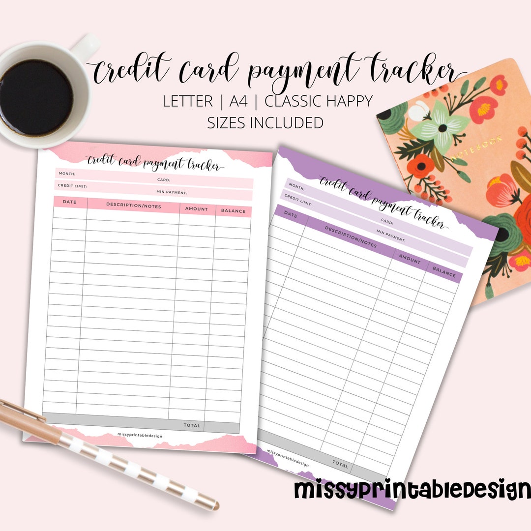 Credit Card Payment Tracker Printable: A4, Letter, Happy Planner ...
