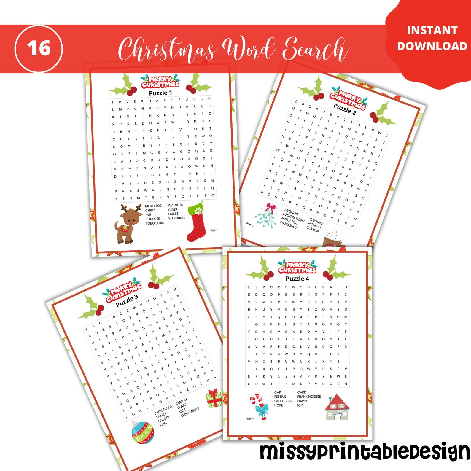 Christmas Word Search Printable Christmas Word Find Holiday - Etsy