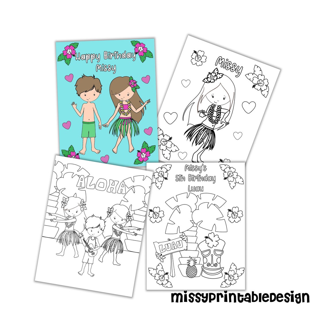 Personalized Luau Party Coloring Pages, Custom Luau Birthday Party ...