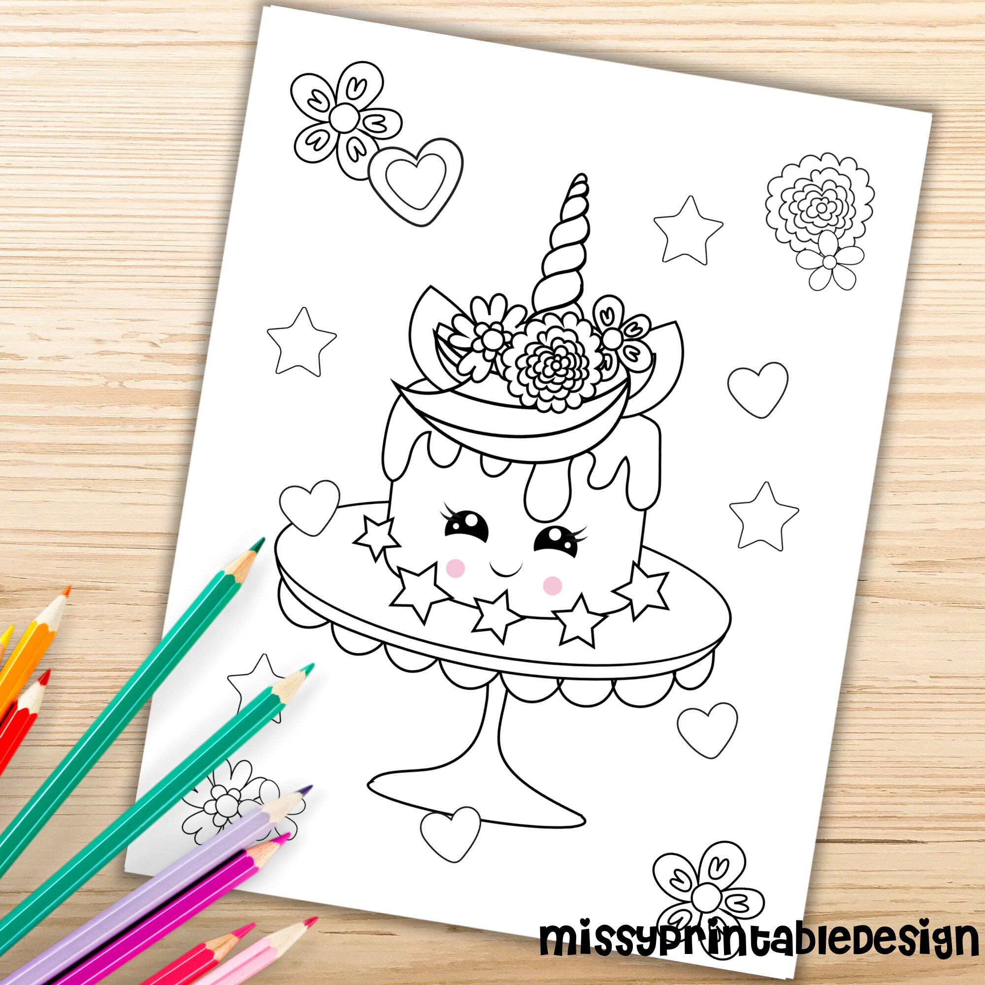 Kawaii Unicorn Sweets Coloring Pages, Kids Birthday Activity (INSTANT ...