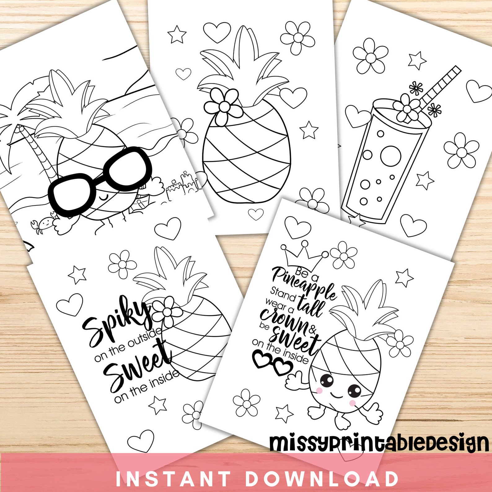 Kawaii Pineapple Coloring Pages for Kids Printable Pineapple - Etsy