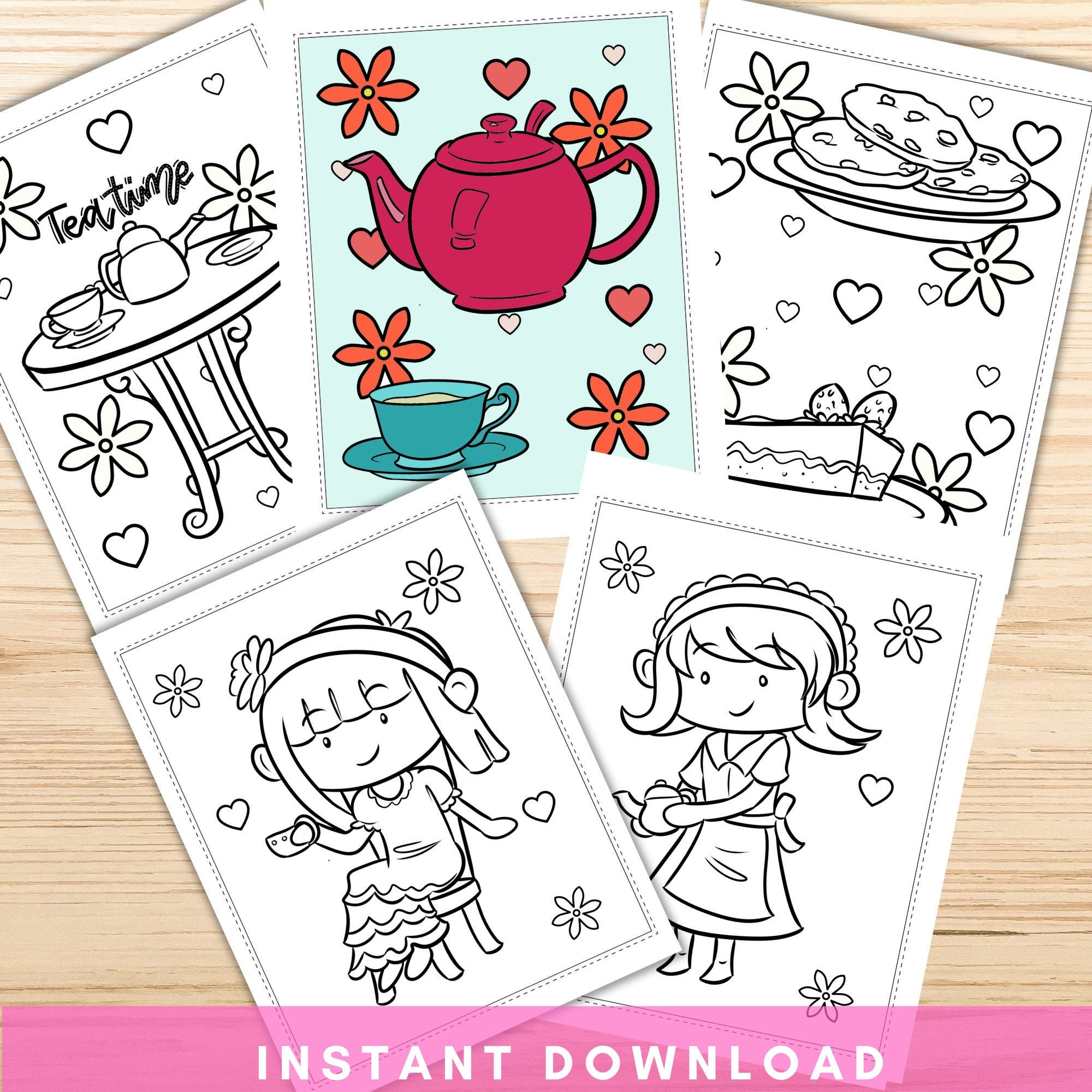 Tea Party Coloring Pages Printable Tea Party Coloring Book - Etsy