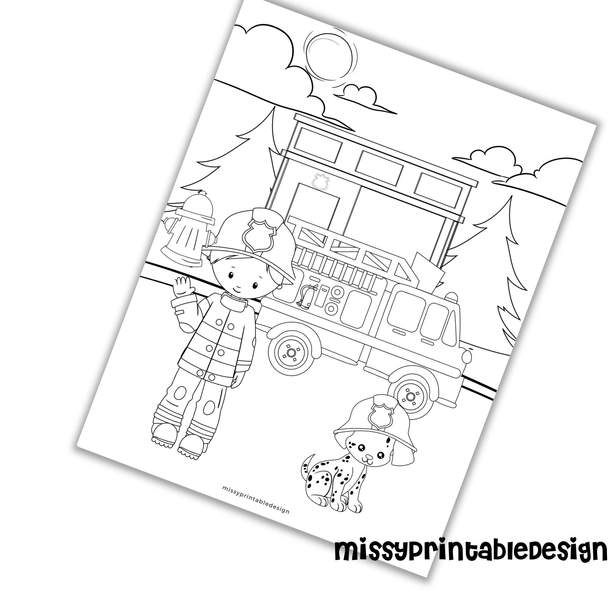 Firefighter Coloring Pages Printable Firefighter Coloring - Etsy