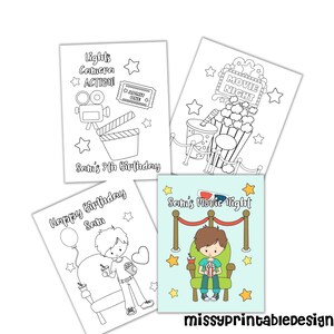 Personalized Movie Night Party Coloring Pages, Custom Movie Night ...