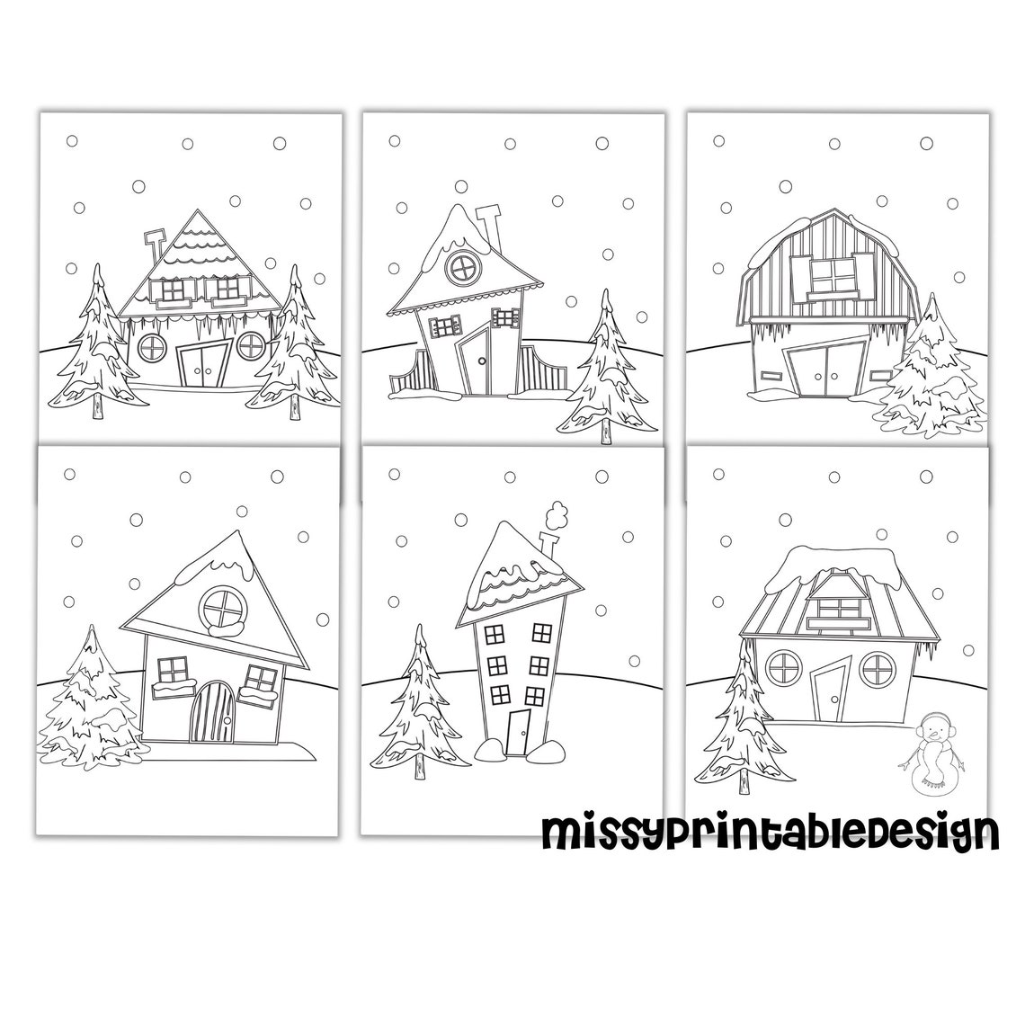 Winter House Coloring Pages Printable Winter House Coloring | Etsy