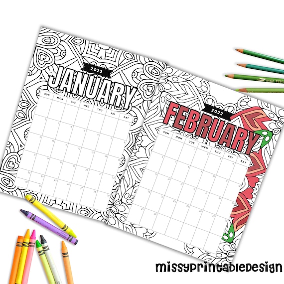 2022 Printable Pattern Coloring Calendar, Printable 2022 calendar ...